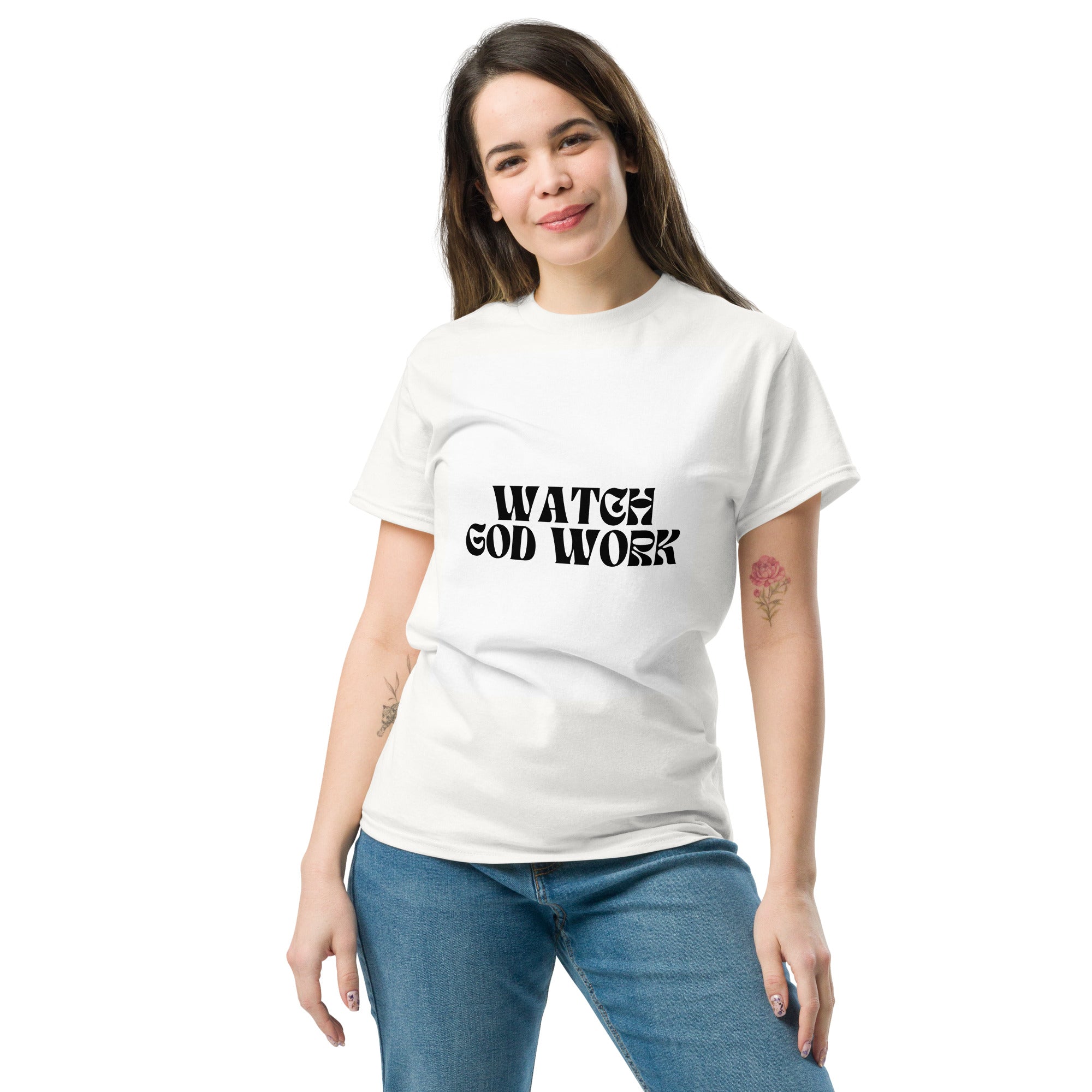 'Watch God Work' Unisex Tee (White) – Blessed Prints